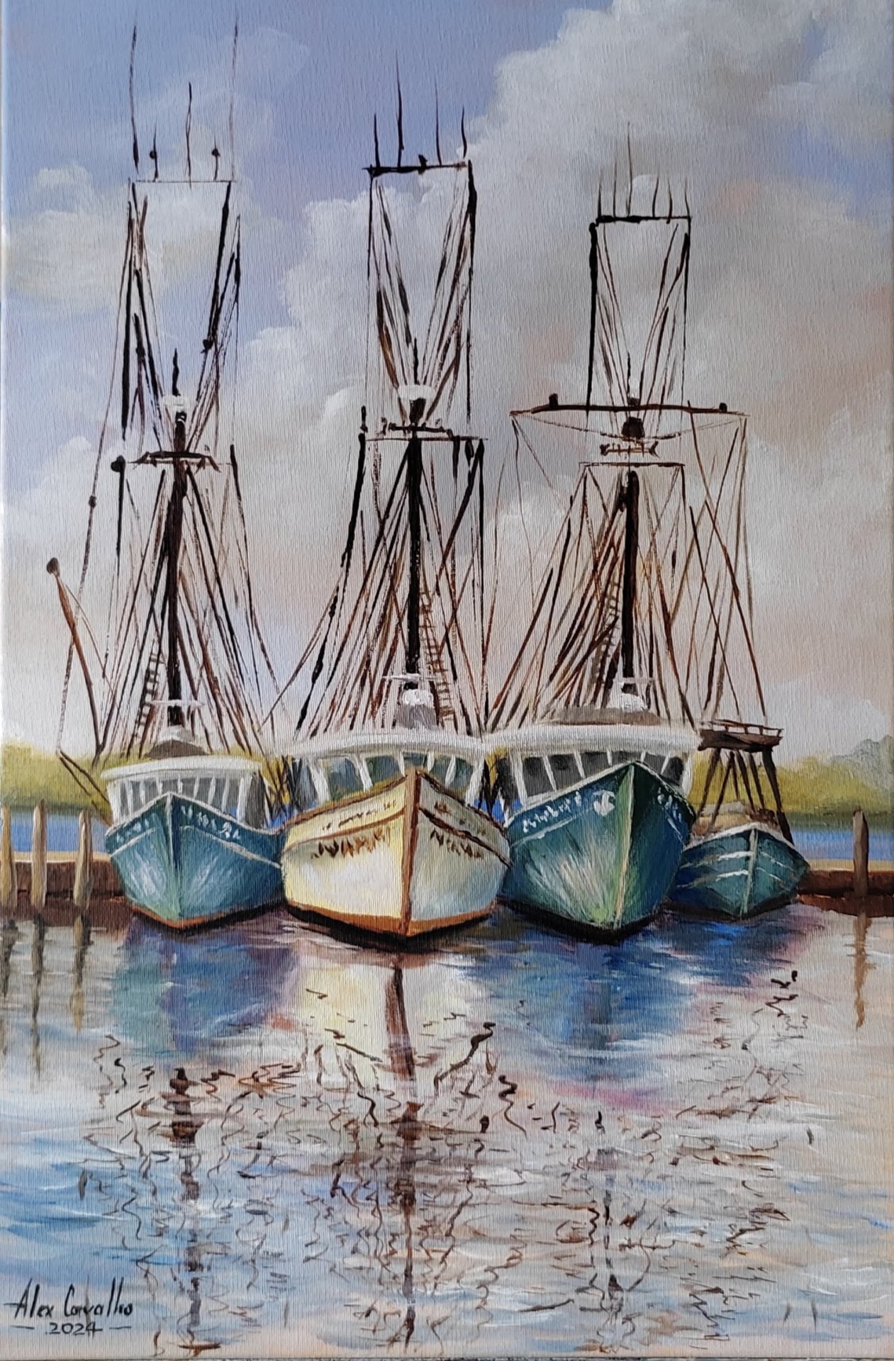 Fishing Boats in Porto Painting by Alex Carvalho