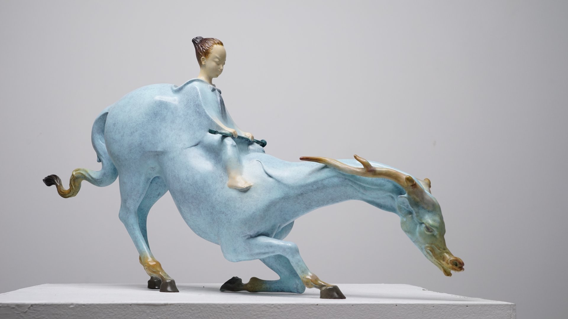 A Boy Riding A Dragon Horse Sculpture - Zhao Yongchang