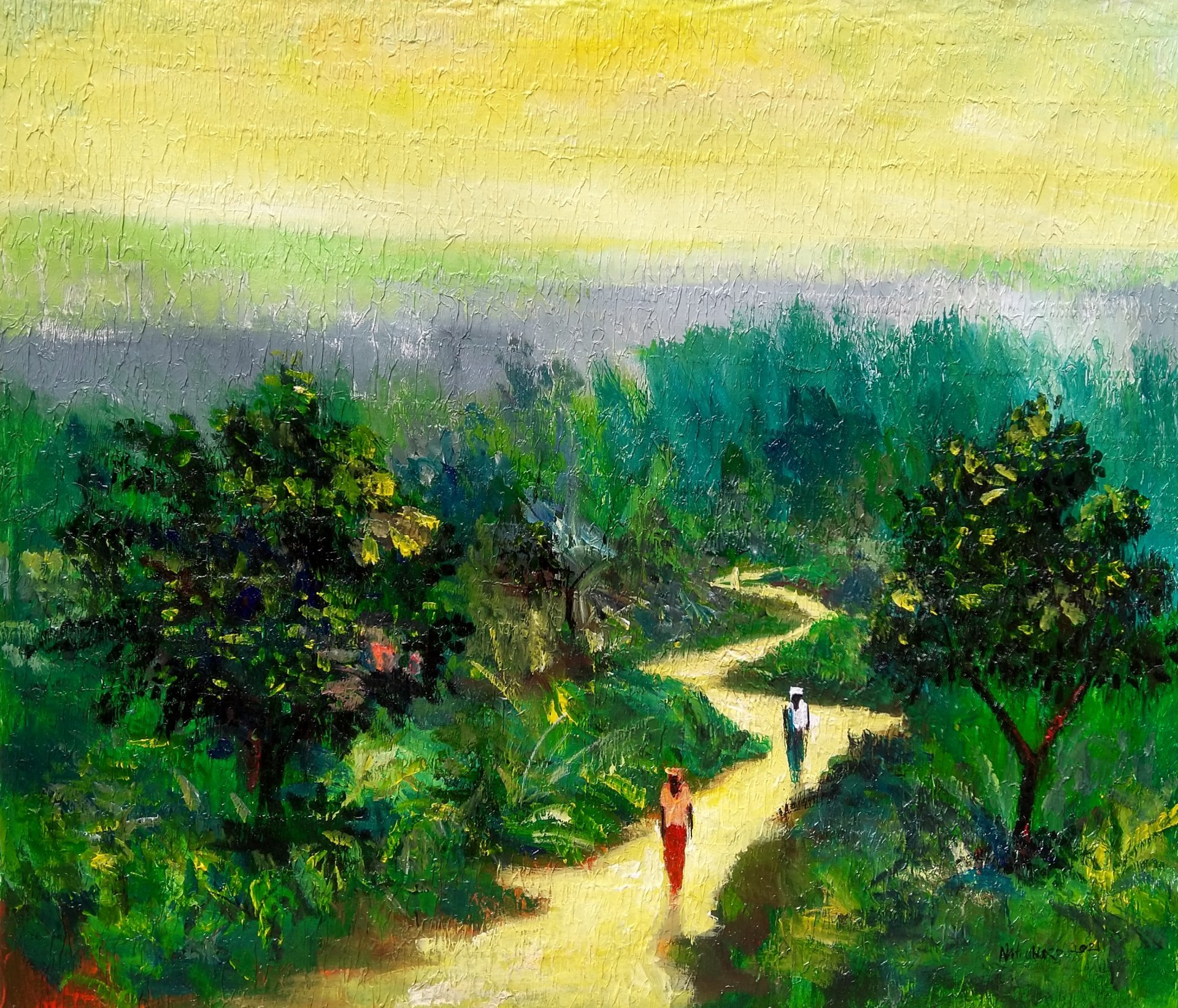 Not far away Painting by Nat Okoro - Jose Art Gallery