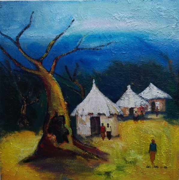 Settlement Painting by Nat Okoro - Jose Art Gallery