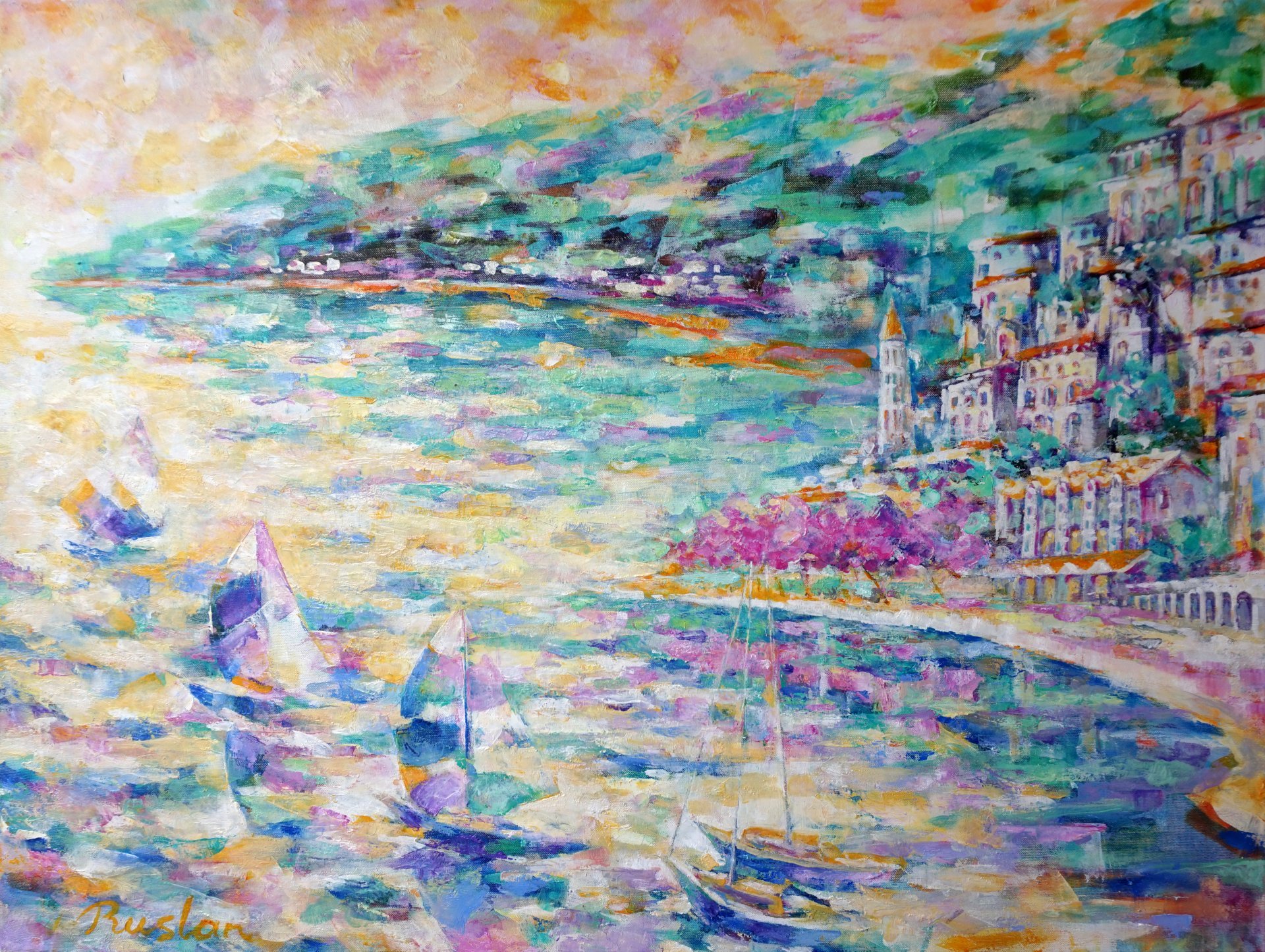 On the Mediterranean Sea Painting by ruslan pushkash