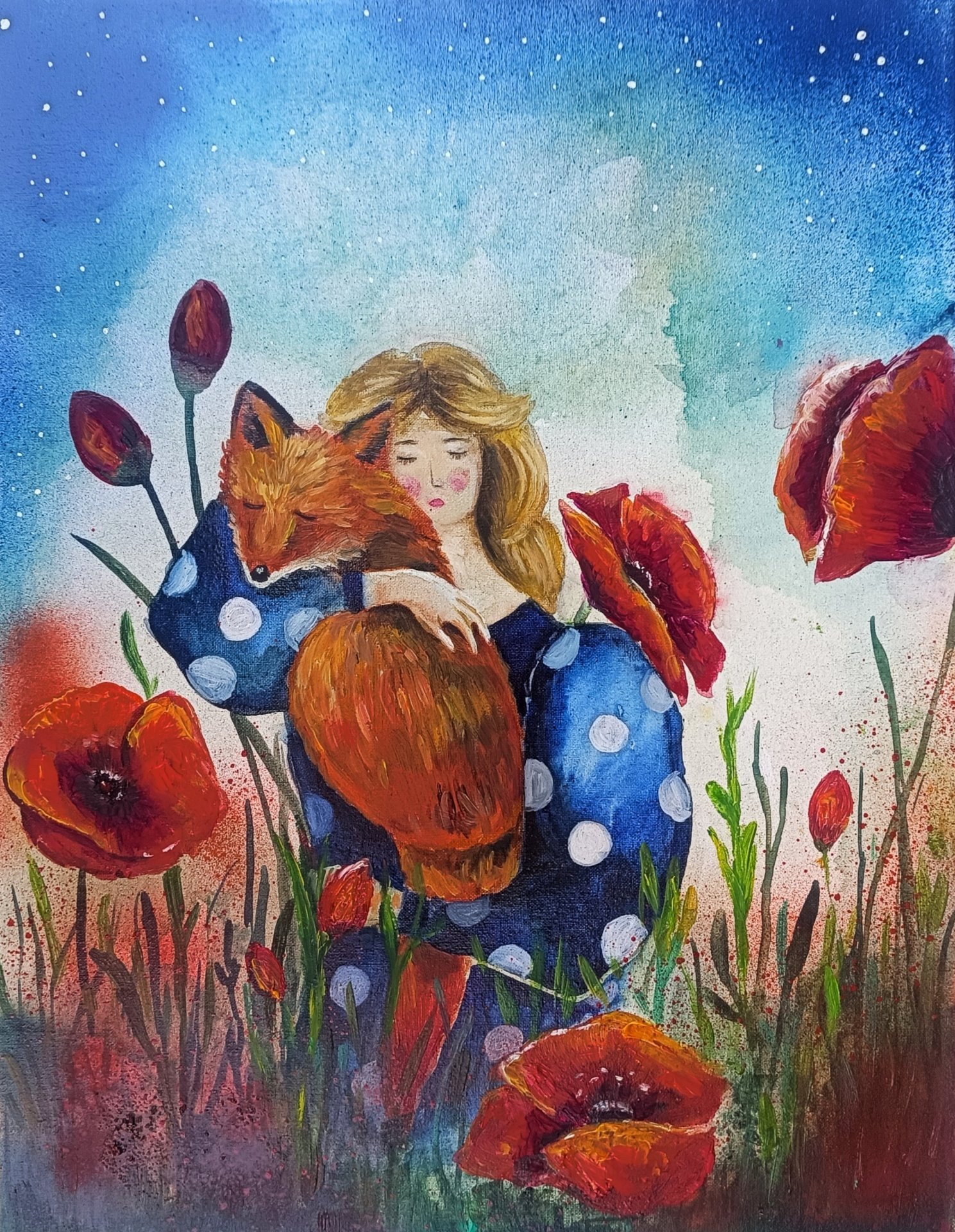 Hugging A Fox Painting by Evgenia Smirnova