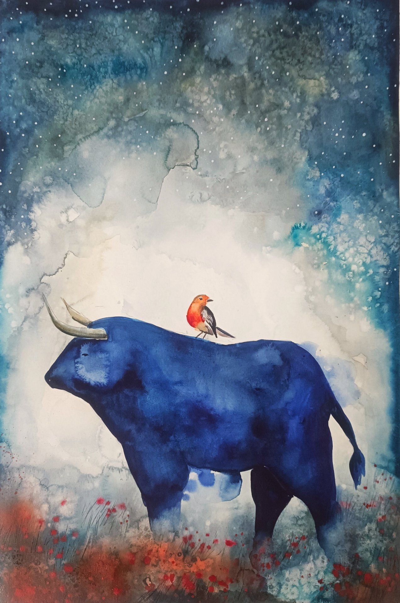 Blue Bull Painting by Evgenia Smirnova - Jose Art Gallery