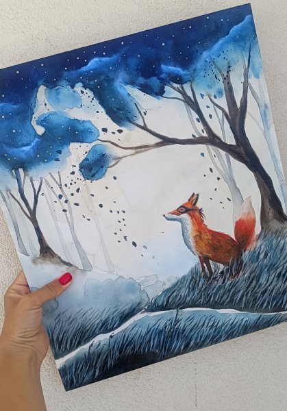 Fox In The Blue Forest Painting by Evgenia Smirnova