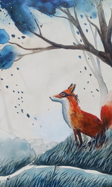 Fox In The Blue Forest Painting by Evgenia Smirnova