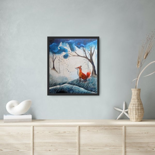 Fox In The Blue Forest Painting by Evgenia Smirnova