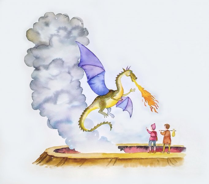 The dragon of the volcano Painting by Manuel U.Lima