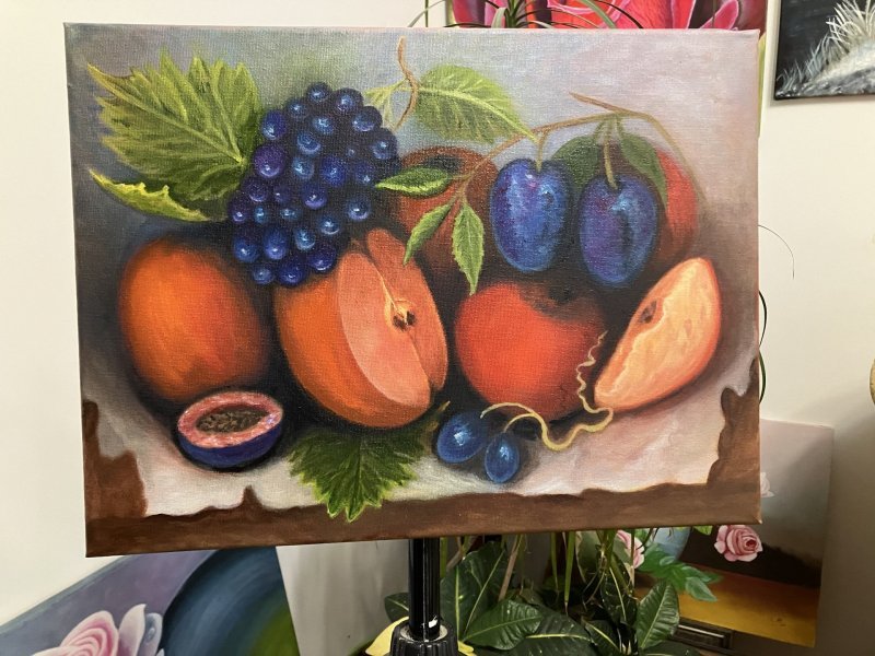 Still life with fruits: Colorful holiday Painting by Liumar.art