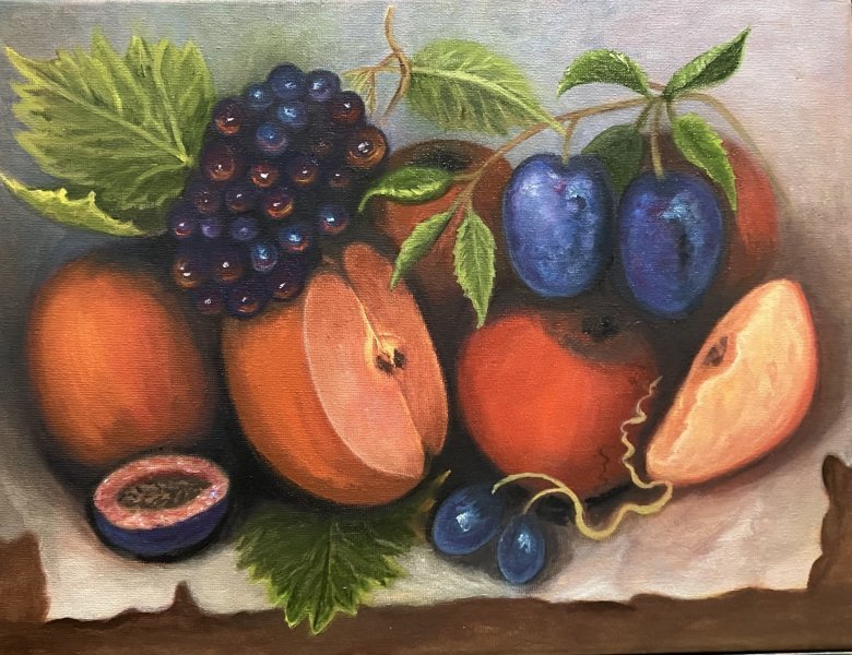 Still life with fruits: Colorful holiday Painting by Liumar.art