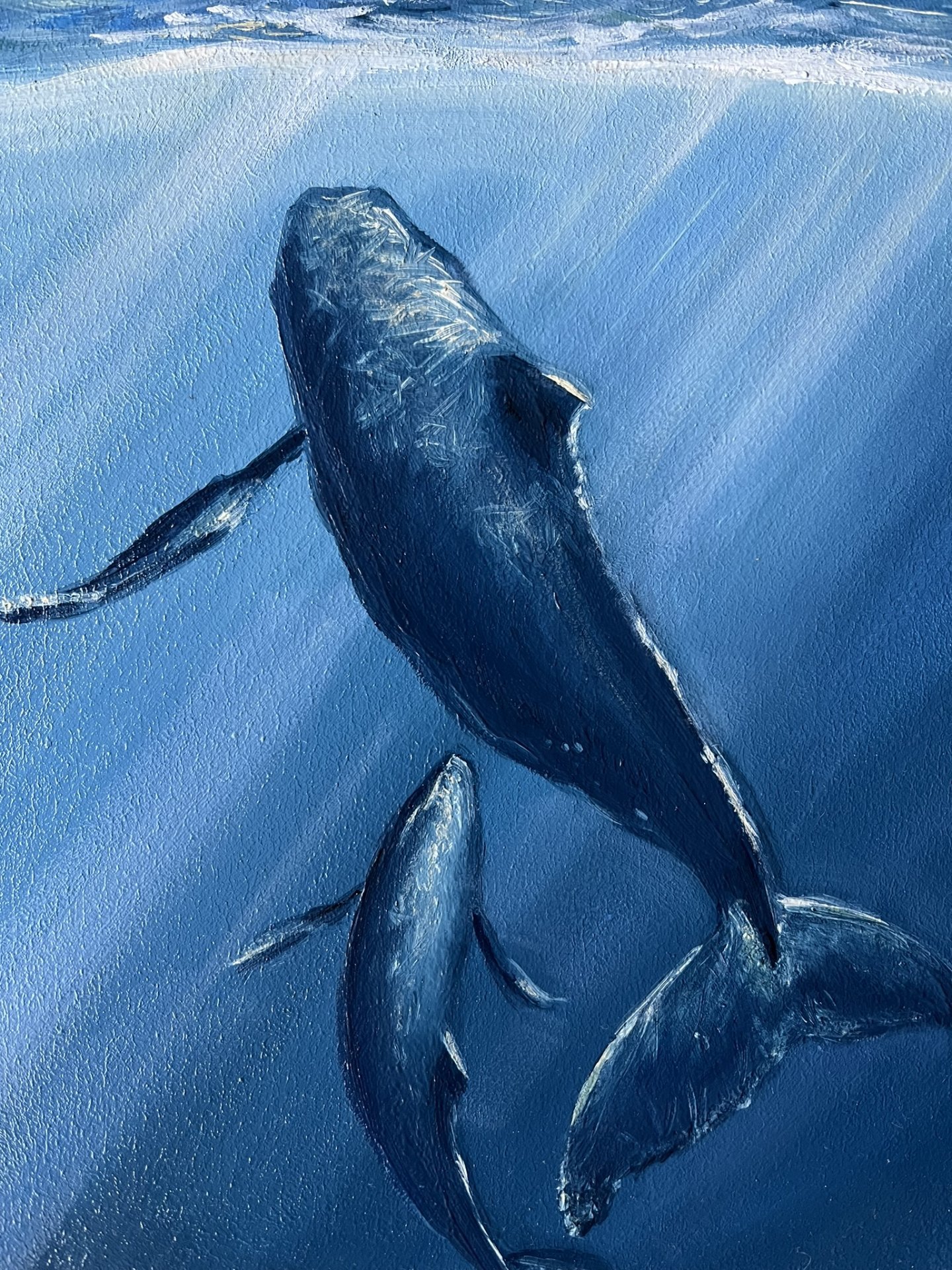 Humpback Whales in Marine Blue Painting by Stepan Ribkevich