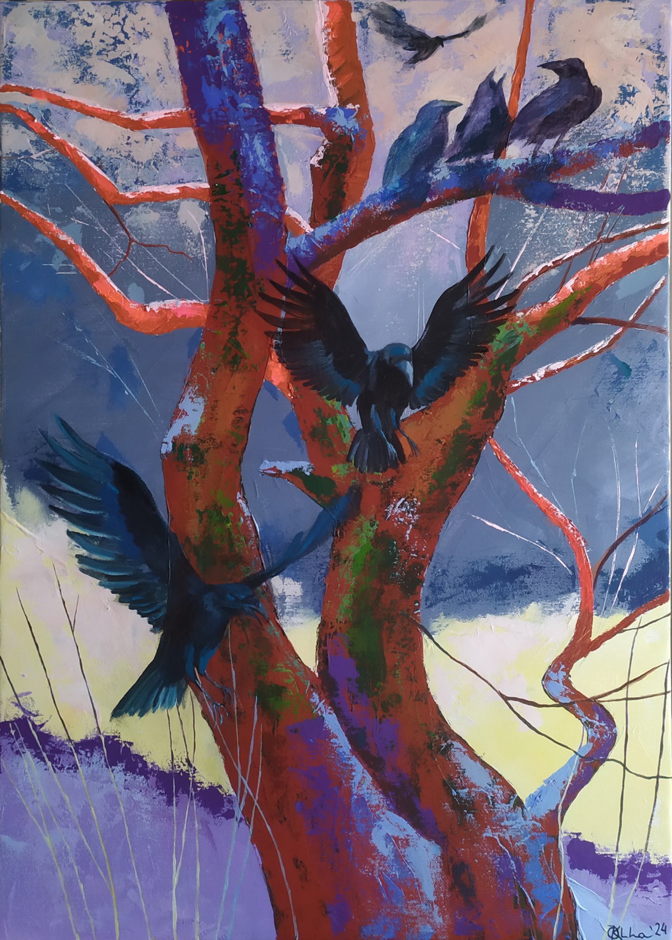 Silent Winter. Crows in the Wind Painting by KOlha