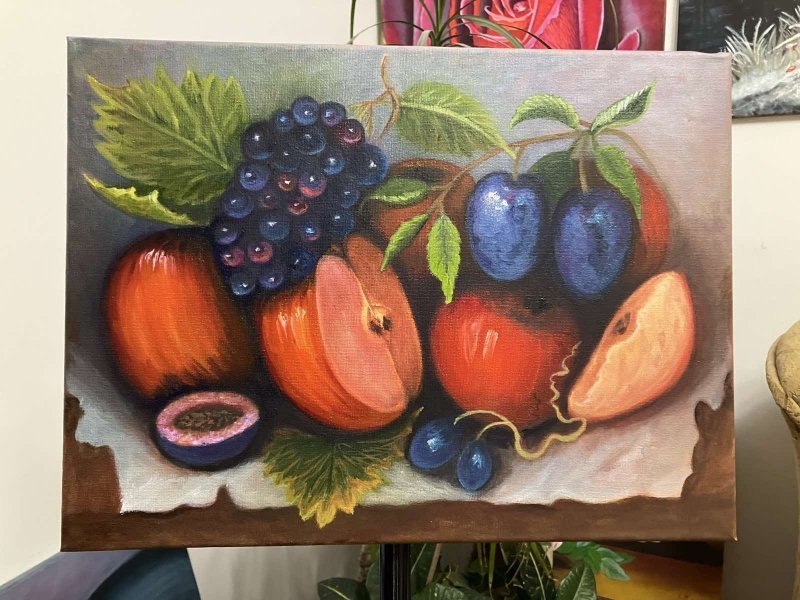 Still life with fruits: Colorful holiday Painting by Liumar.art