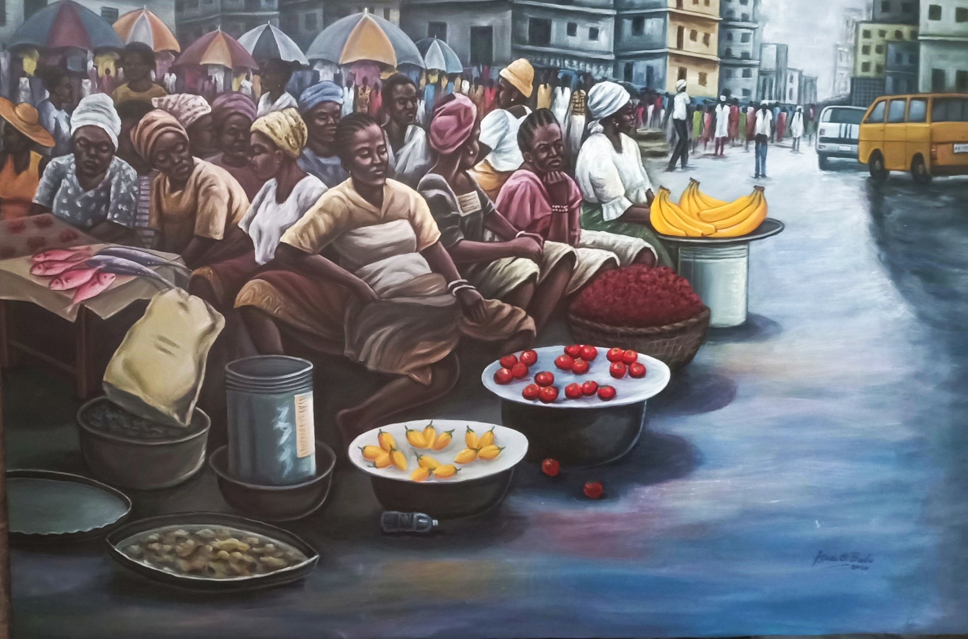 Street Hawkers Painting by Isaac Opoku Badu