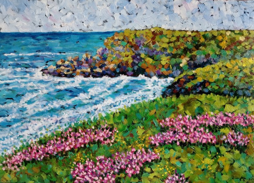 Colores vibrantes del mar Painting by Nino Gudadze