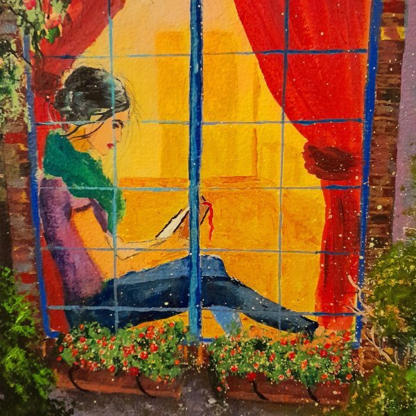 Acrylic Paintings Windows Flowers In Window Simple Painting| Acrylic