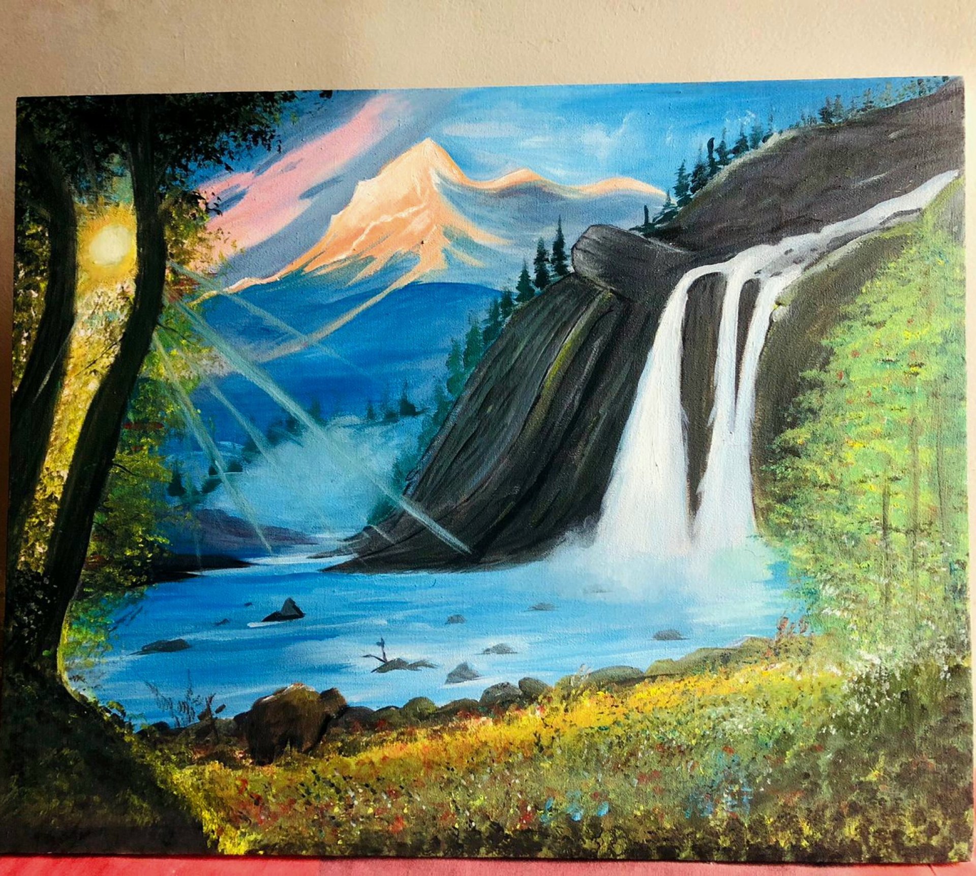The Waterfall Scenery Painting by Artistic Blossom