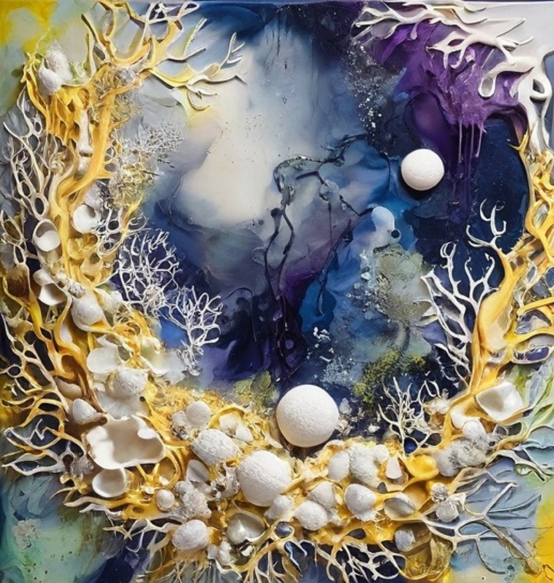 Moon in a Crown of Shells Painting by Selena Sashina