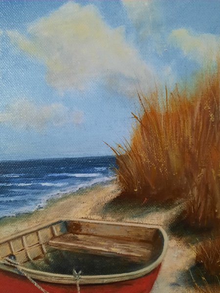 Red boat Painting by Olena Berest - Jose Art Gallery