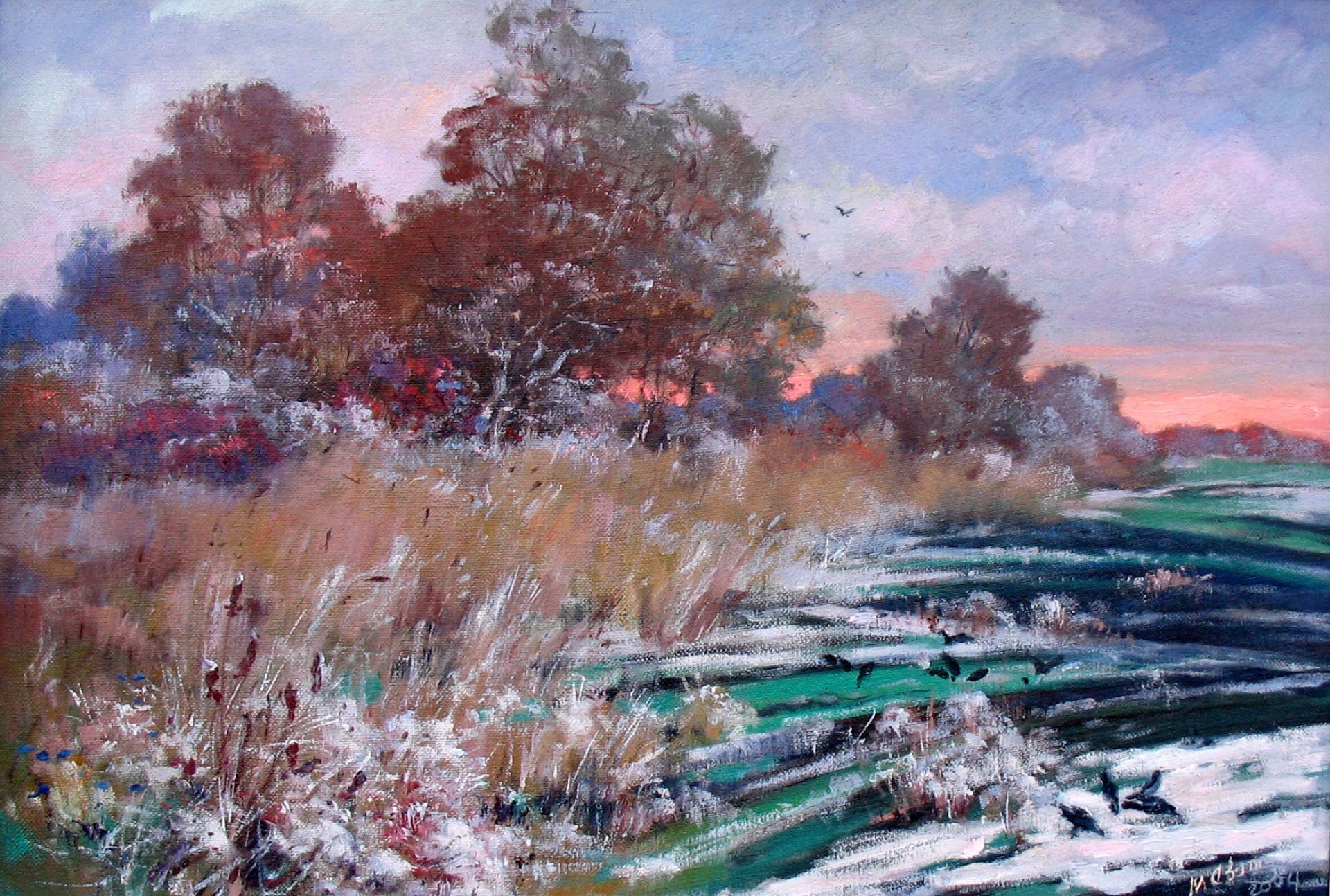 Winter Landscape and Trees Painting by Mihail Svatula