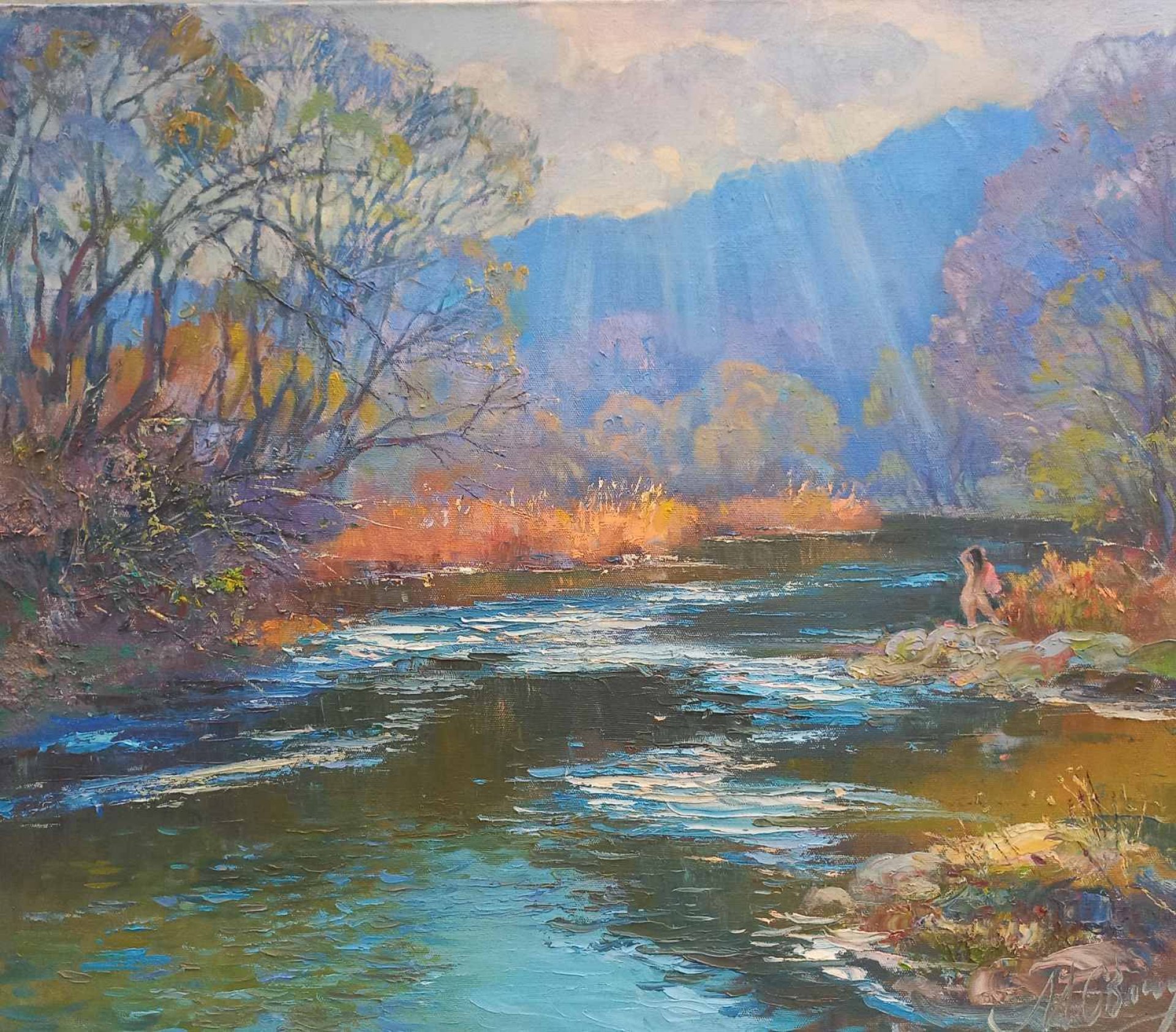 Landscape of the Dniester and Bathers Painting by Mihail Svatula