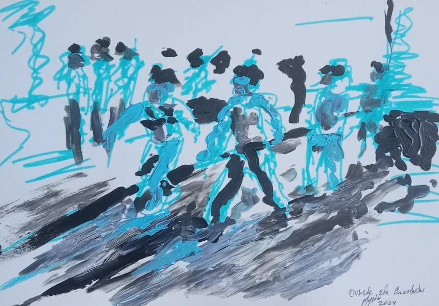 Marathon Drawing - Efe Okorodudu - Jose Art Gallery