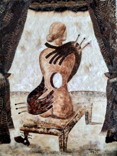 Guitar Woman: Art in Feathers Painting by Luis Gamboa