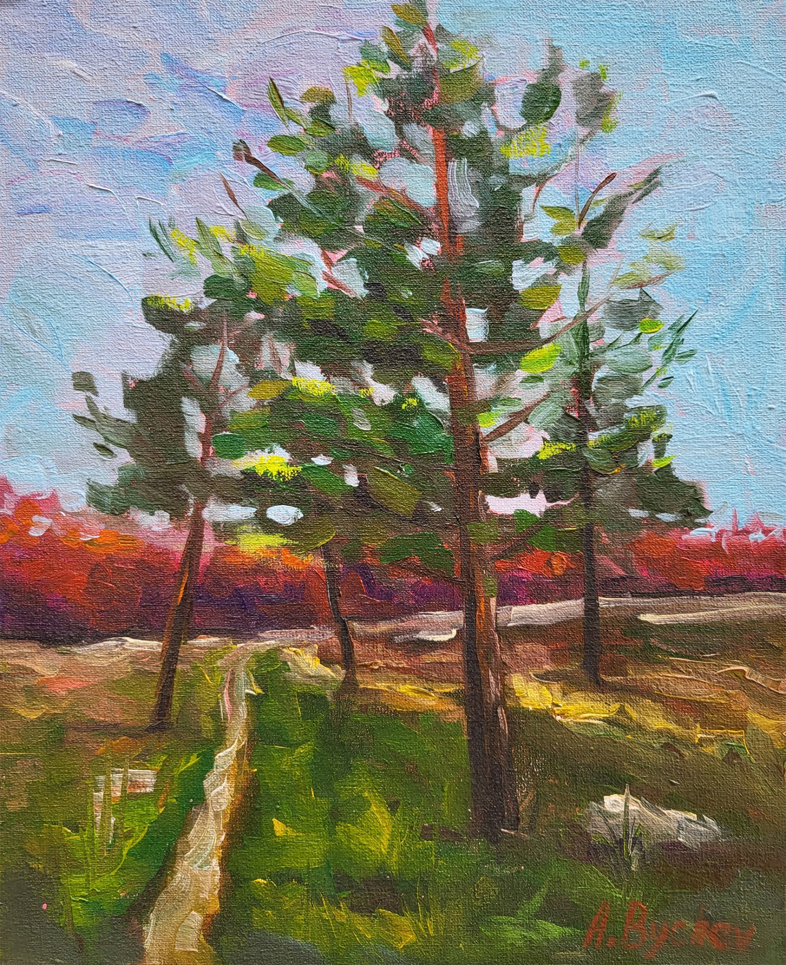 Young pine tree Painting by Andrіі Bychev - Jose Art Gallery