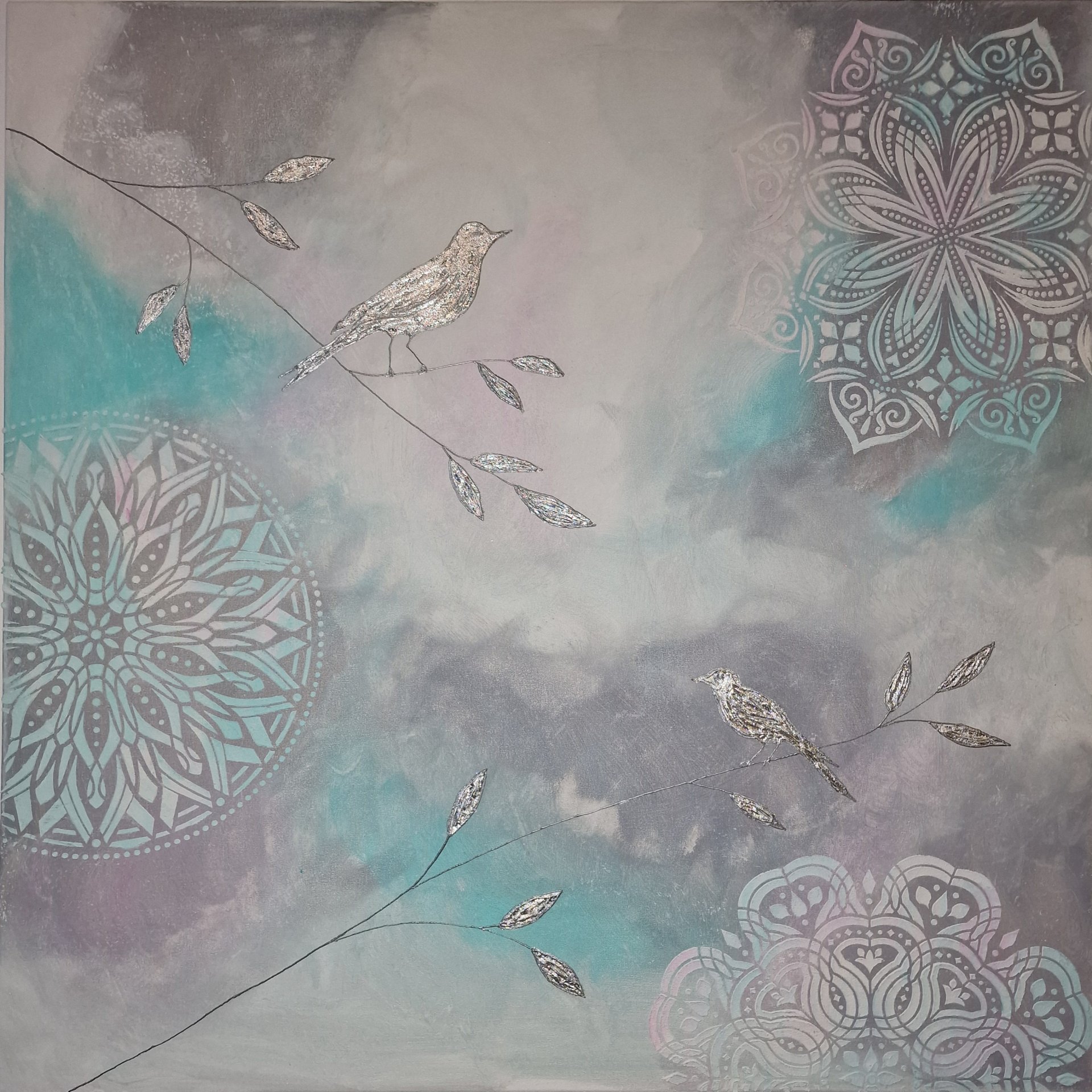 Silver Birds Painting by Victoria Shul - Jose Art Gallery