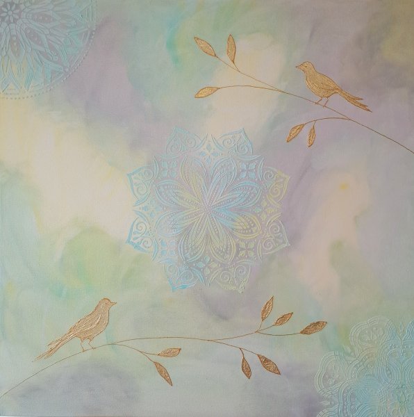 Golden birds Painting by Victoria Shul - Jose Art Gallery