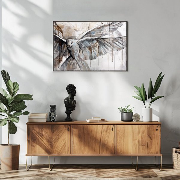 Beige Blue Bird Pigeon Collage Painting by Julia Shilo