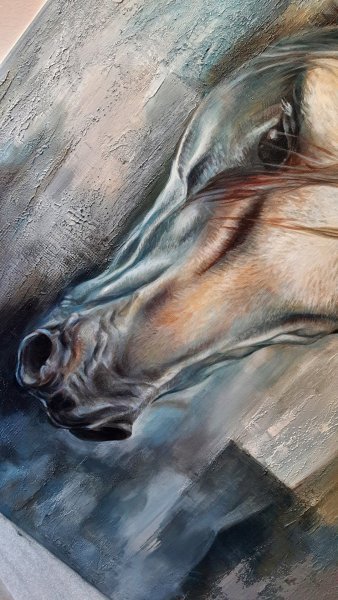 Textured White Blue Horse Painting by Julia Shilo
