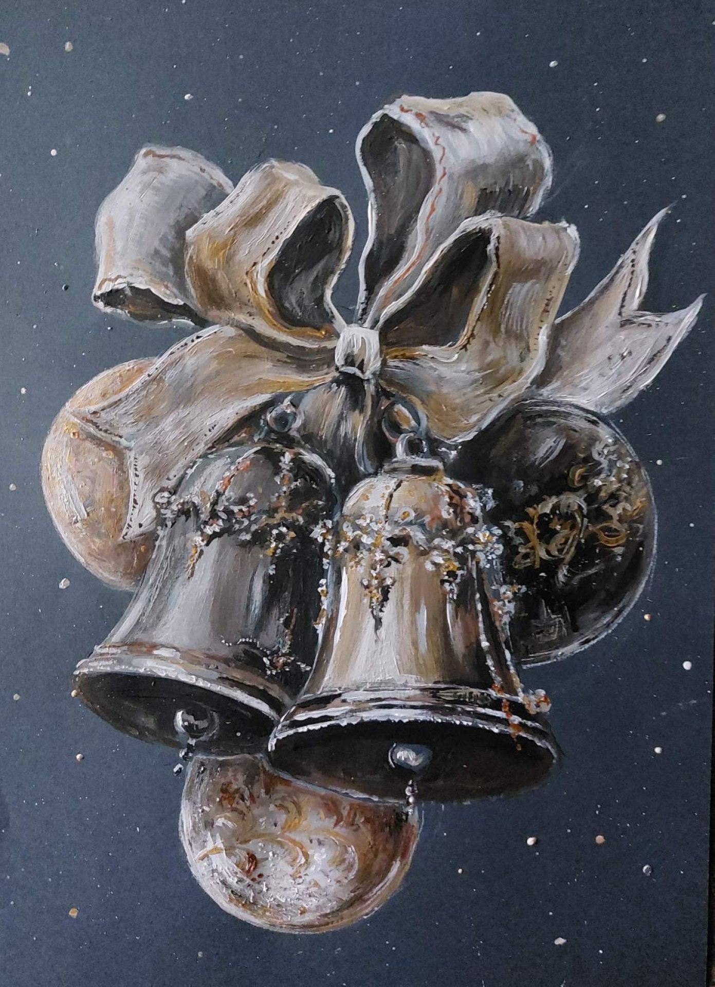 Golden Christmas Still Life Painting by Natali Diduh