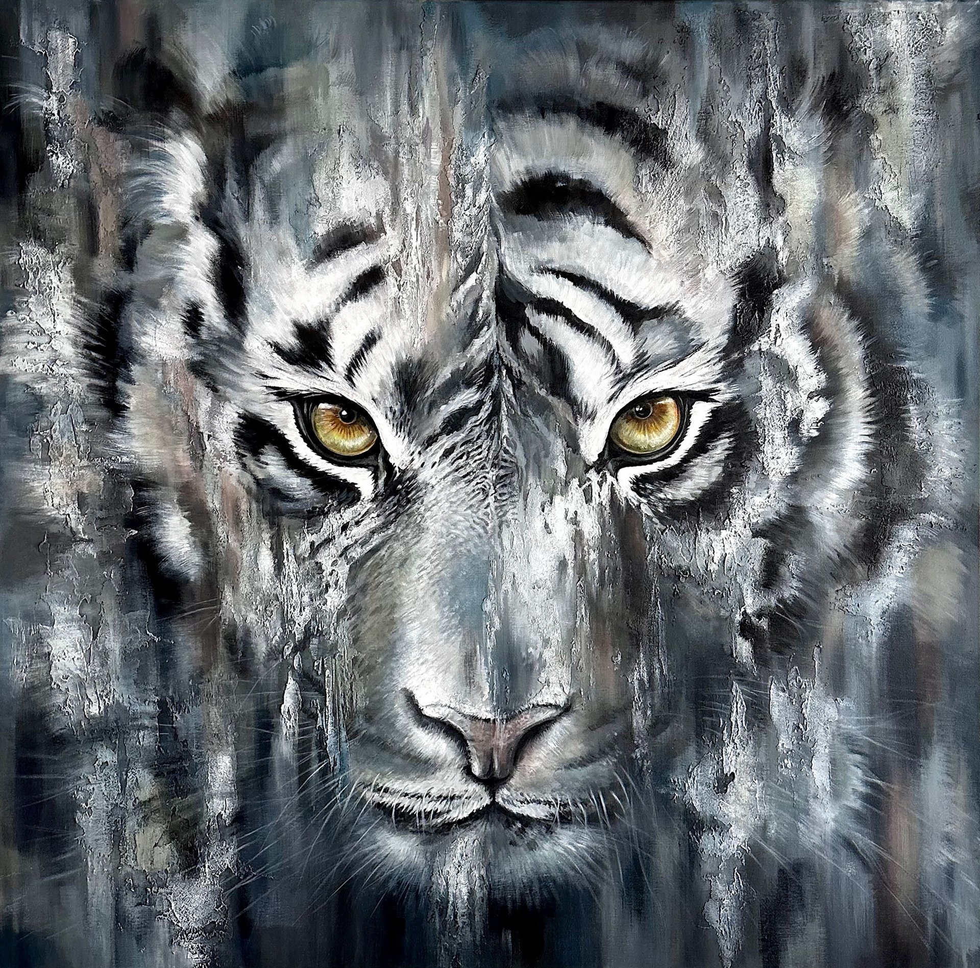 Abstract Textured Blue Tiger Painting by Julia Shilo
