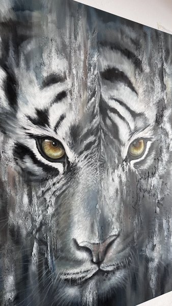 Abstract Textured Blue Tiger Painting by Julia Shilo