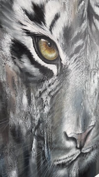 Abstract Textured Blue Tiger Painting by Julia Shilo