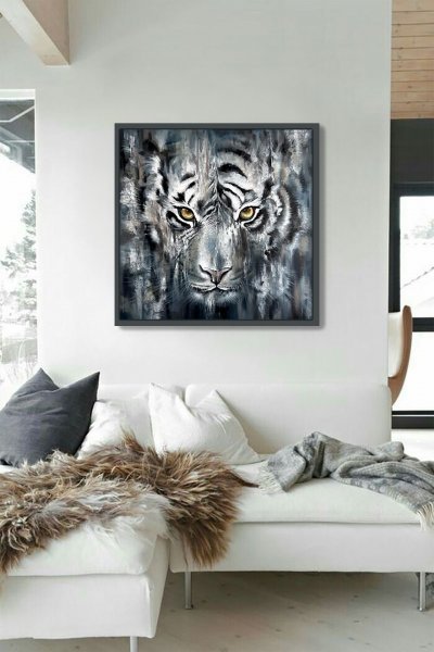 Abstract Textured Blue Tiger Painting by Julia Shilo