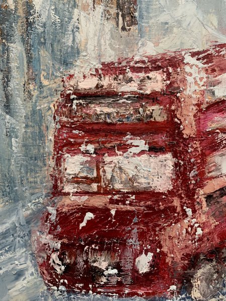 Iconic London Bus Cityscape Painting by Dora Kalinova