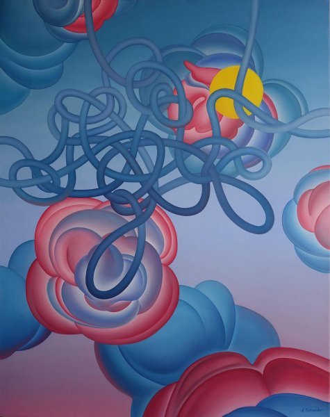 Cloudy journey of hummingbird Painting by Adamina Schneider