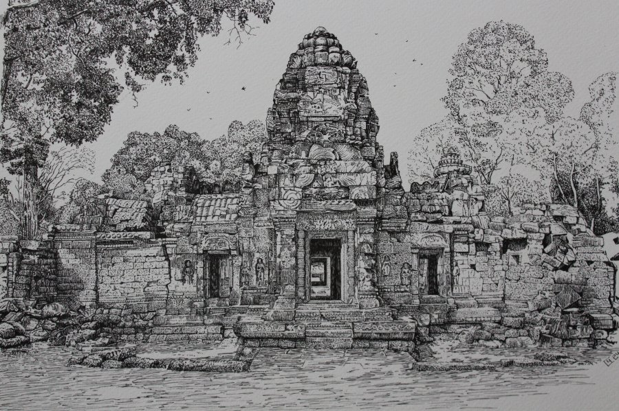 Ancient Temple Drawing - Spartak Chernyshov