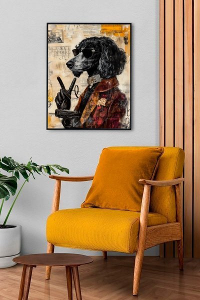 Black Poodle with glasses&gun Digital Art - Julia Shilo