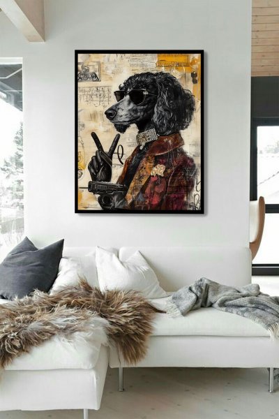 Black Poodle with glasses&gun Digital Art - Julia Shilo