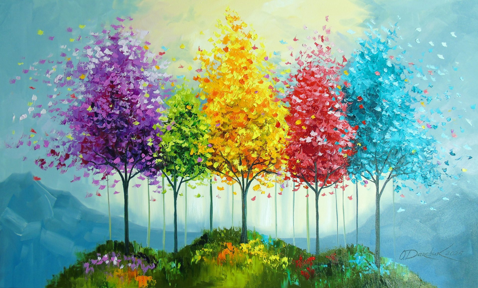 Trees of life on a fairy islan Painting by Olha Darchuk
