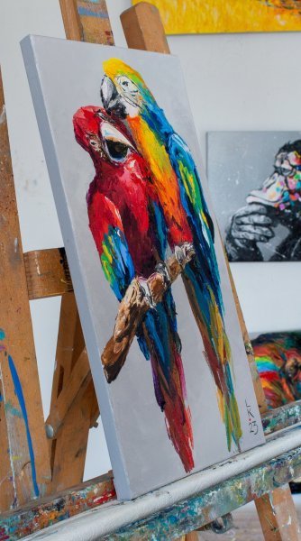Parrots in love Painting by Liubov Kuptsova