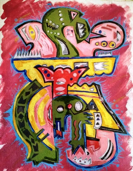 Green yellow pink Painting by Volodymyr Ryba