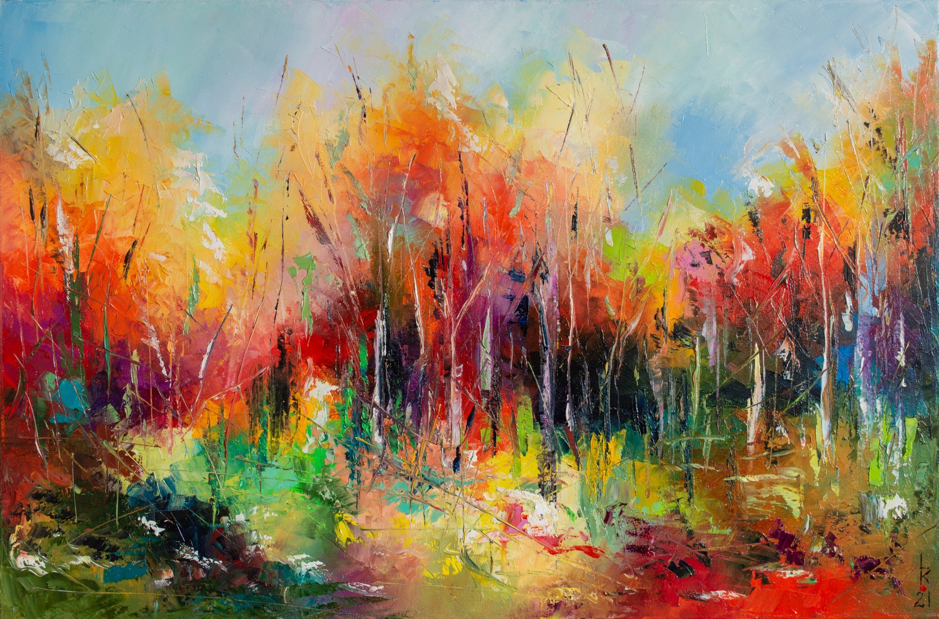 Sunny fall forest Painting by Liubov Kuptsova