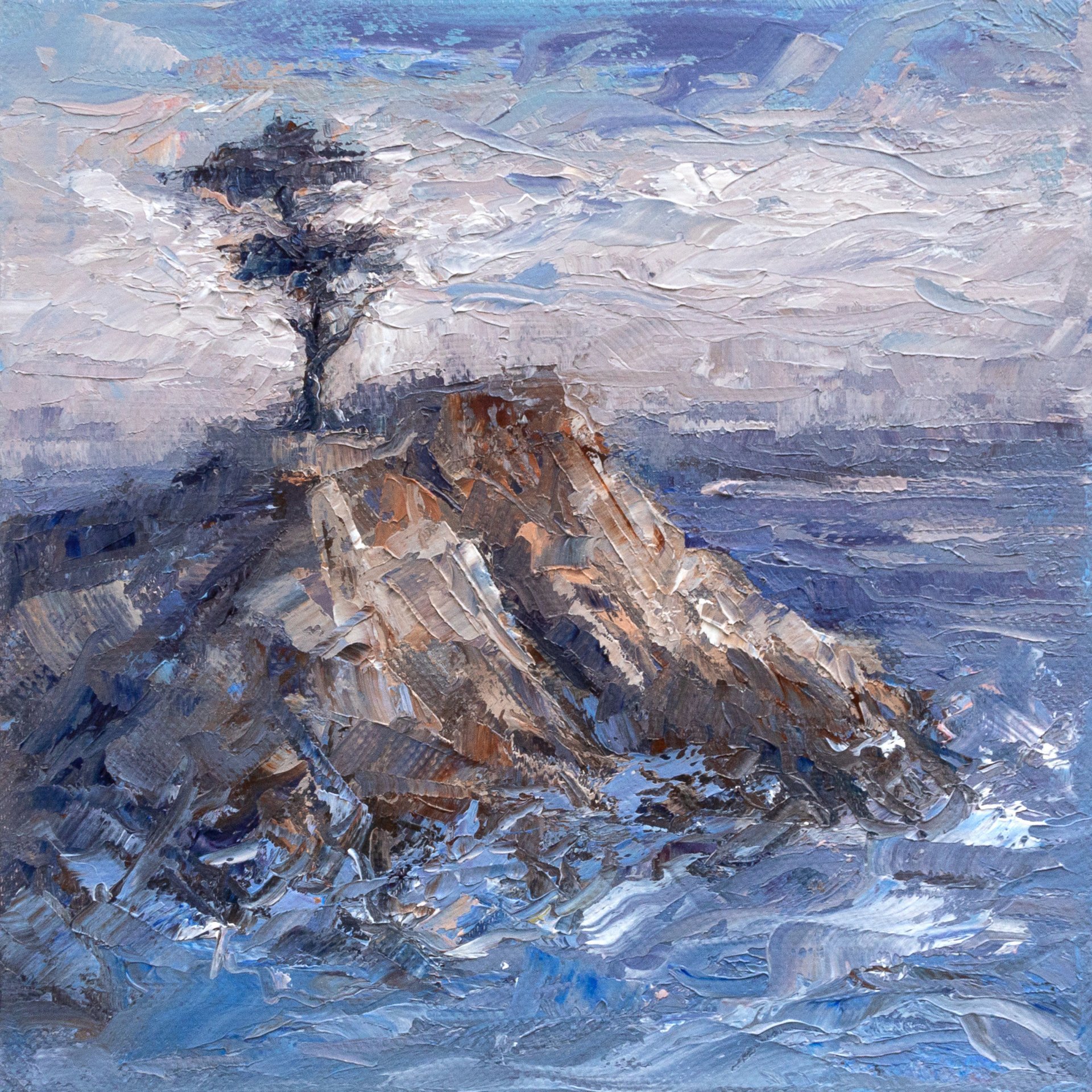 Lone Cypress Monterey Painting by Adrienn Pécsek