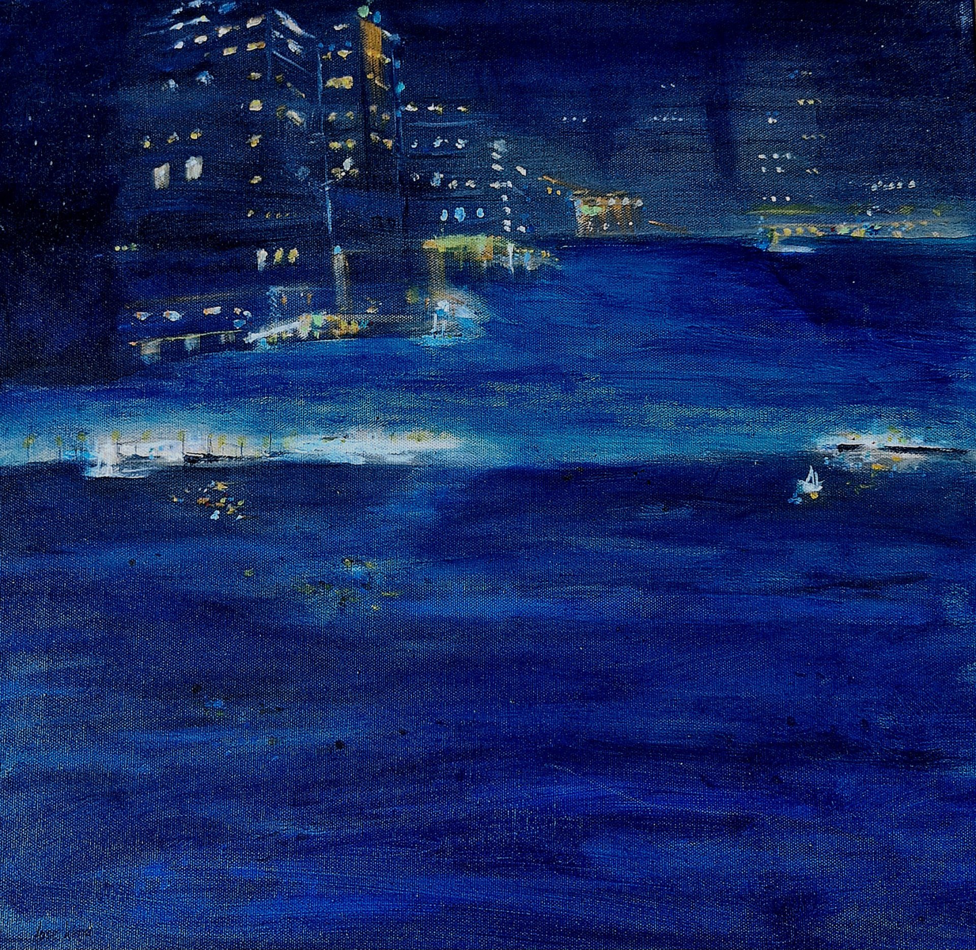 Midnight City Waterfront Views Painting by Aase Lind