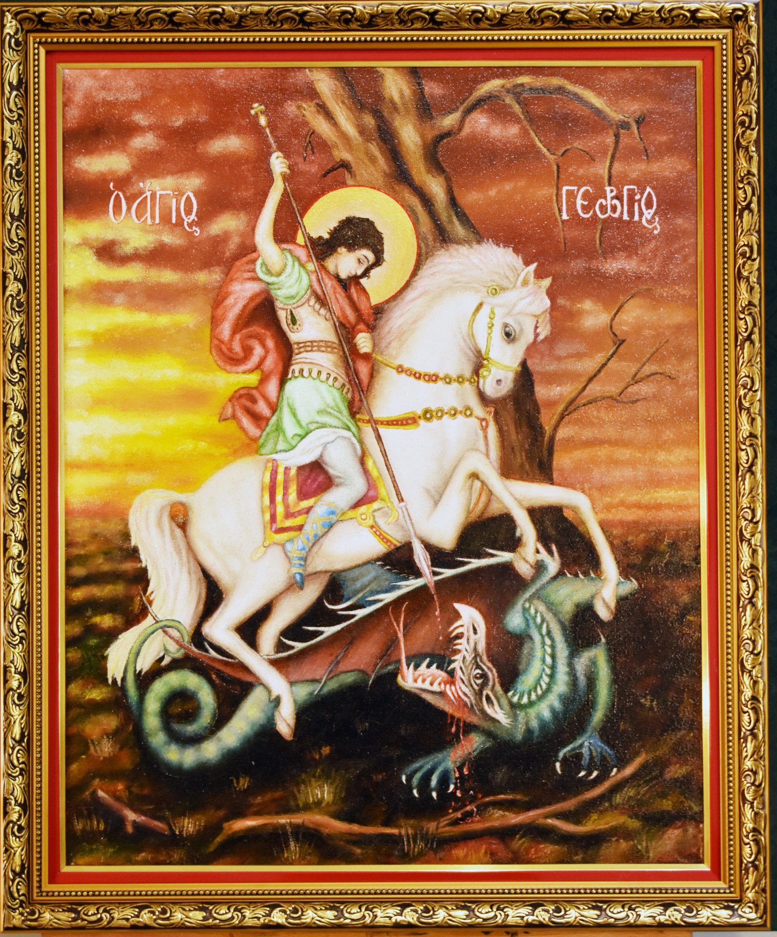 Saint George the Victorious Painting by Victor Ovcharenco