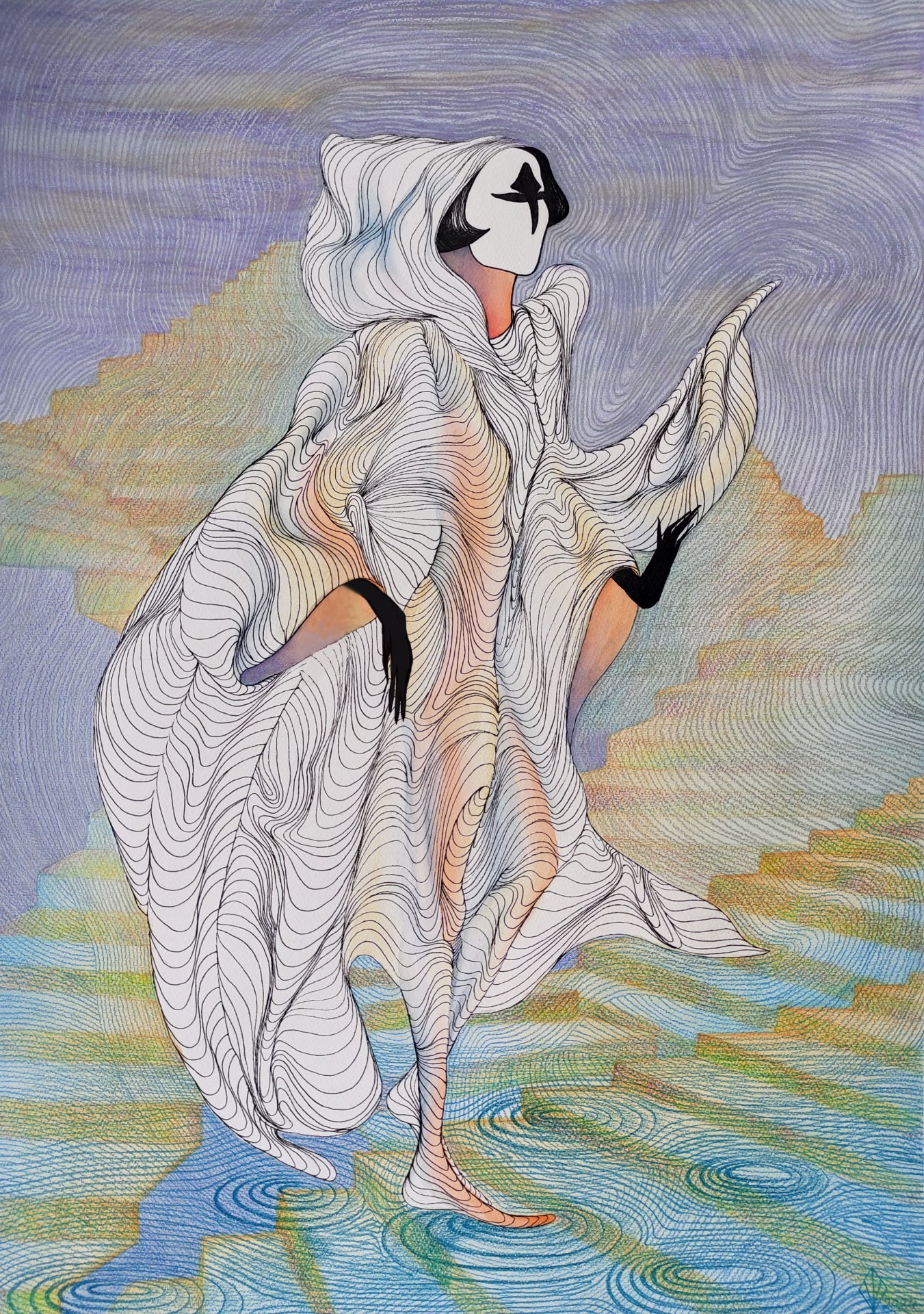 The Flooded Ascent Drawing - Yana Dmitrieva