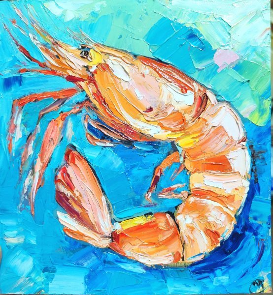 Prawns Painting Seafood Art Painting by Alina Skorokhod